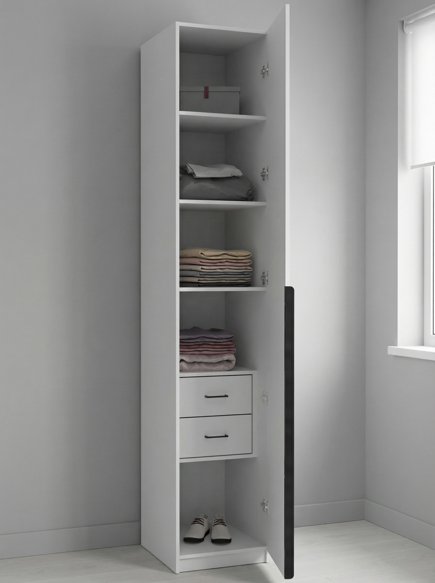 Шкаф-пенал Стич-12 с 2 ящиками, полками и длинной ручкой, ШхГхВ: 45х50х240 см, белый