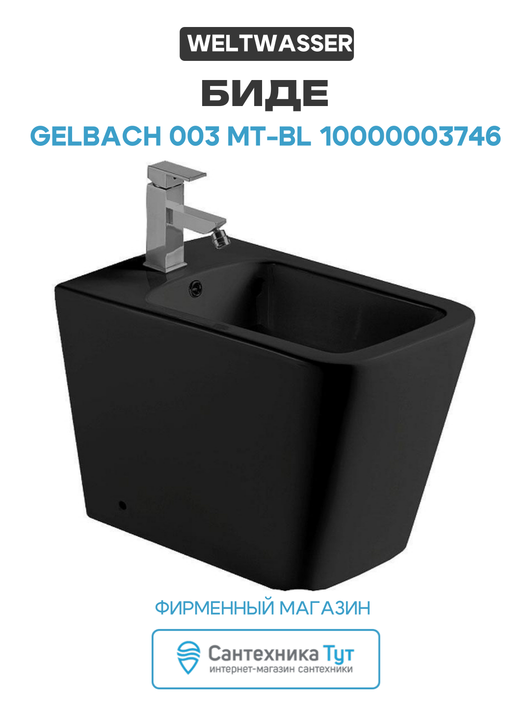 Биде WeltWasser Gelbach 003 MT-BL 10000003746 Черное матовое фаянс напольный