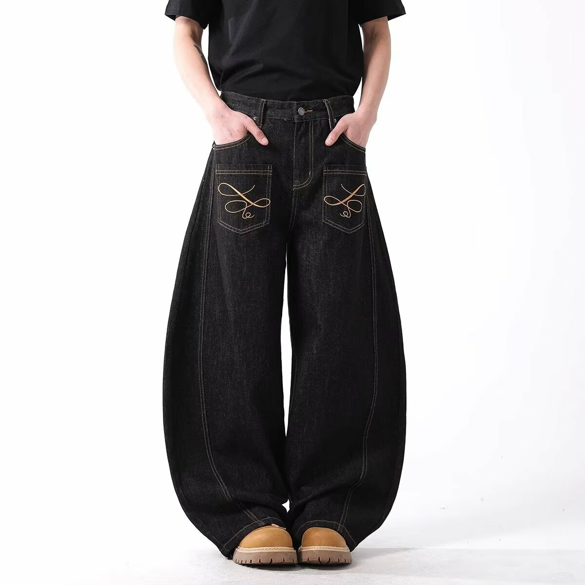 Тренд RONG CH Джинсы Женские Карго Винтажные Большие Карманы Стильные Деним, Размер_S