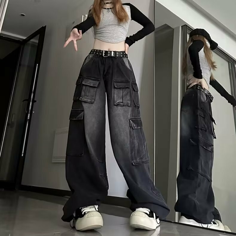 MON Джинсы Мужские Американские Винтажные Рваные Изношенные Свободные Прямые Деним, Размер_M