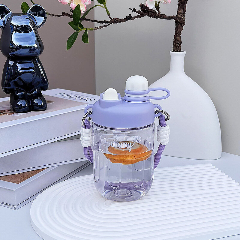 SUN Двойной Стакан с Стройом 500 мл Теплый Фиолетовый Пластиковый Стакан для Женщин Путевой Водный Бутылка