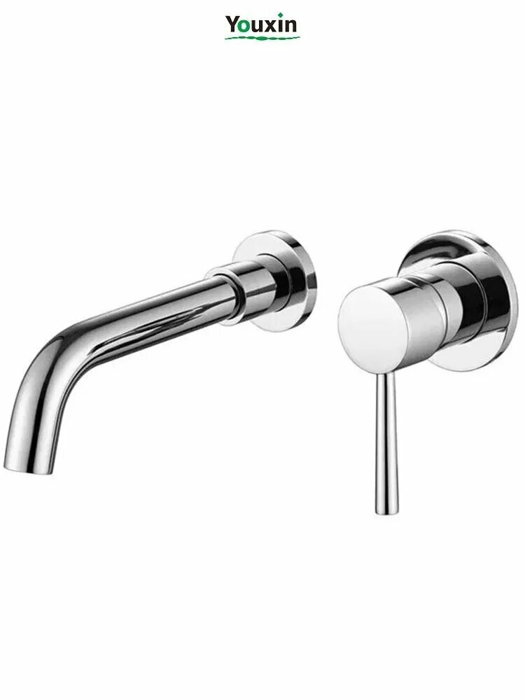 Встраиваемый смеситель для раковины (умывальника), настенный, 210мм поворотный излив, экологичная латунь, однорычажный, хром.