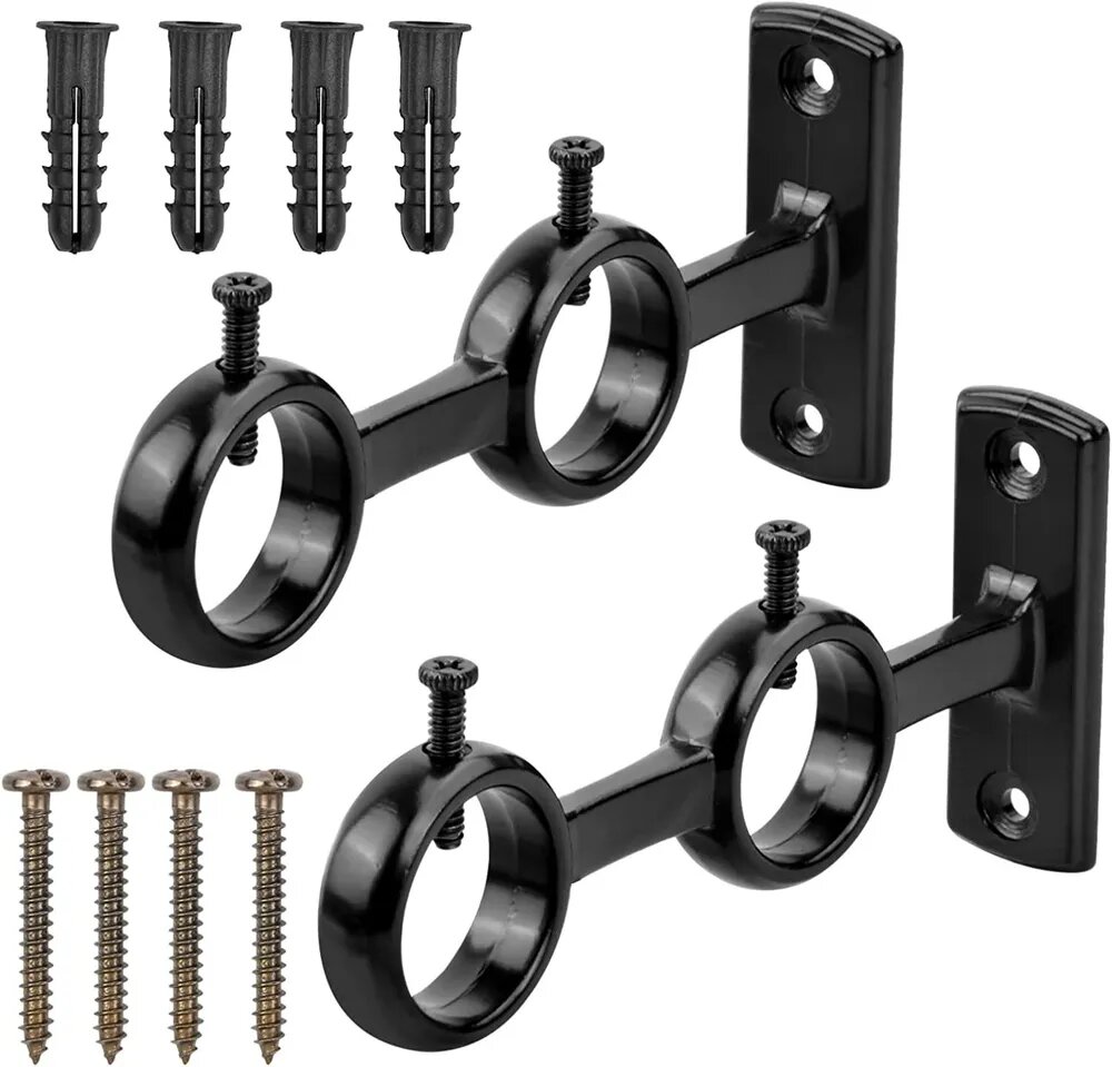 Металлический кронштейн для карниза 2шт Двойной держатель карниза Настенное крепление Сверхмощный Регулируемый 28 мм, черный