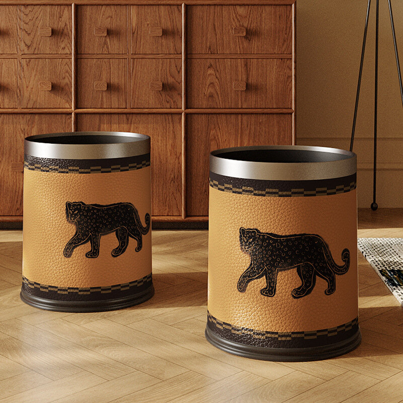 Кожаная мусорная корзина, высокая эстетика, для дома, гостиной, легкая роскошь, высококачественный американский винтажный стиль, большая корзина для мусора в спальне