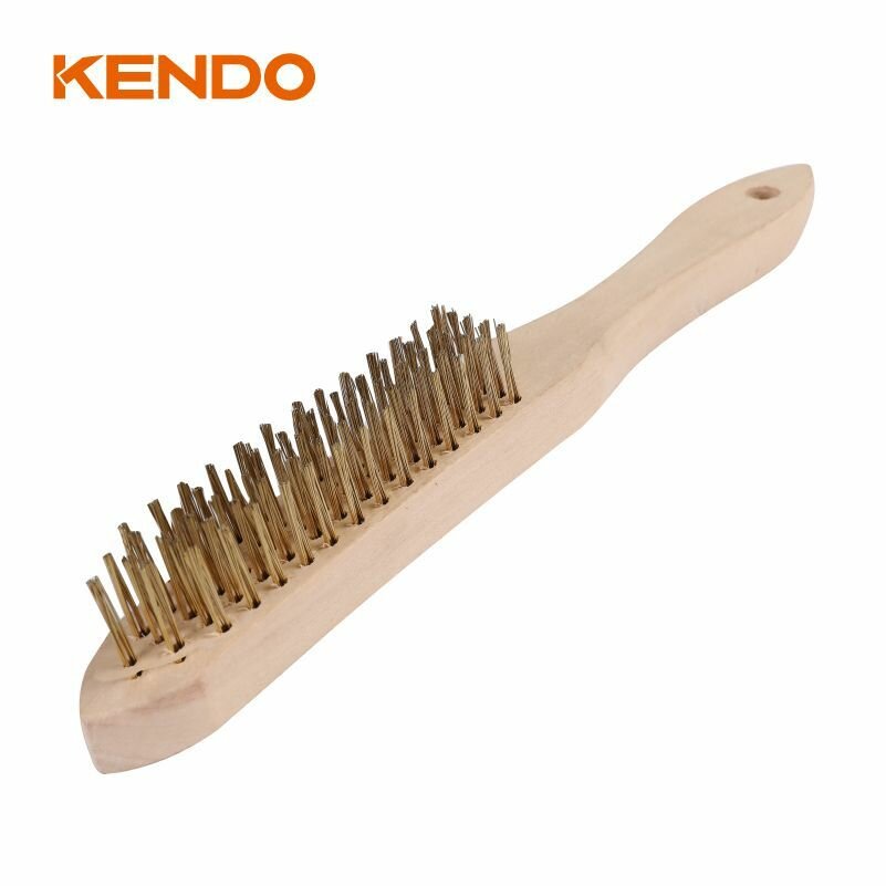 Корщетка стальная с медным покрытием, с деревянной ручкой KENDO 5-рядная 31505