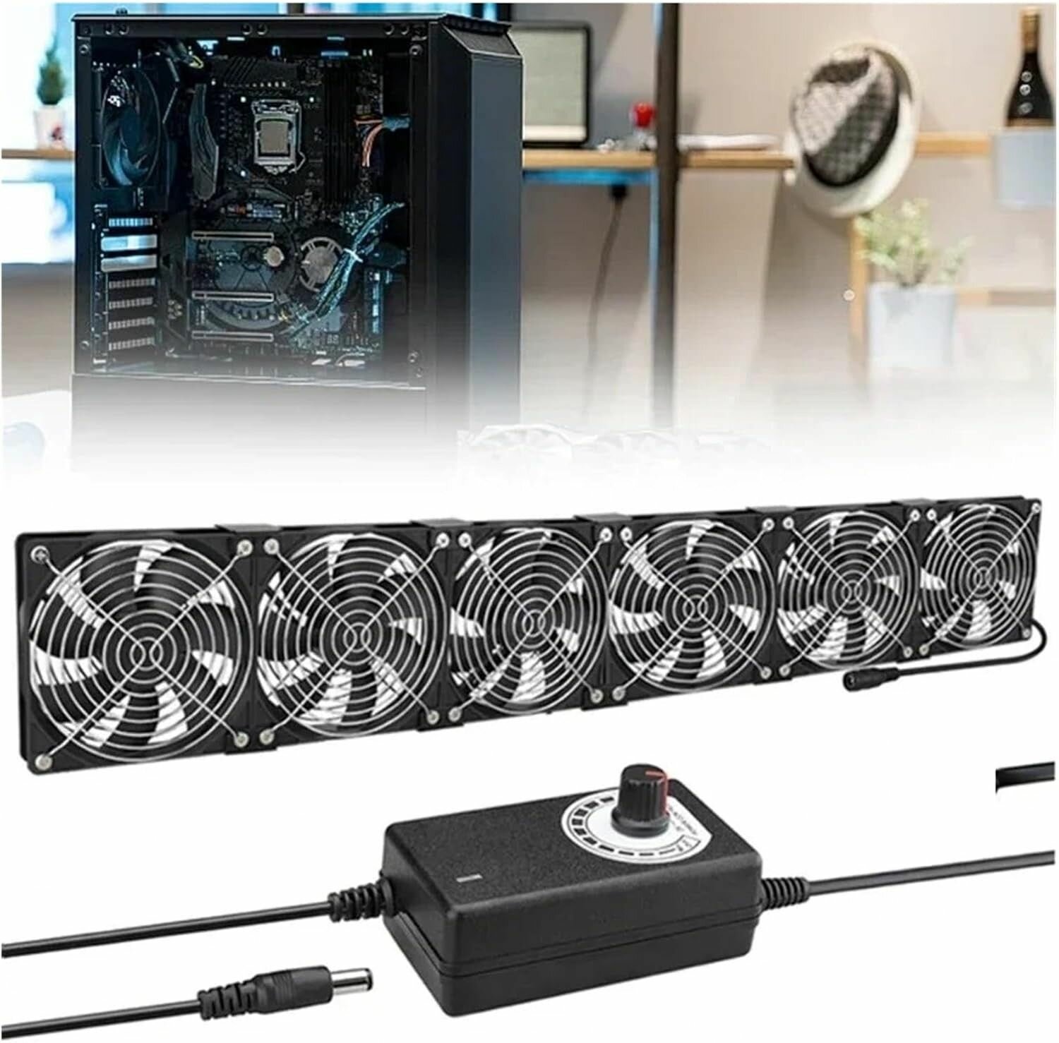 Вентилятор для печи и камина с магнитным креплением и регулировкой скорости, черный, 48x12x48 см