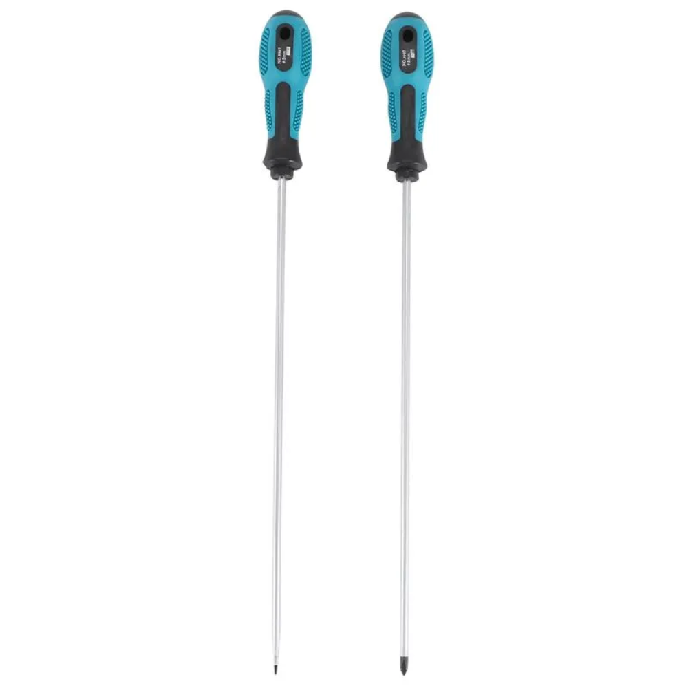 Набор отверток плоский и крестовой магнитный 12-дюймовый с ручками из резины, плоский 6ммх300мм, крестовой 5ммх300мм, длина ручки 100мм, в комплект 2 штуки, зеленый цвет