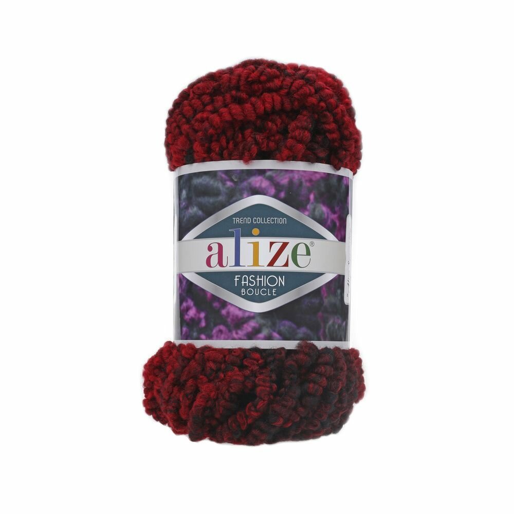 Пряжа Alize Fashion Boucle 5571 (1 моток 100г/35м) красно-черный