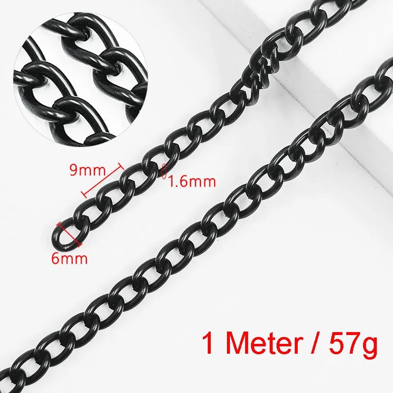 Металлическая черная витая цепочка V-REX 1 метр 1.6x6x9mm