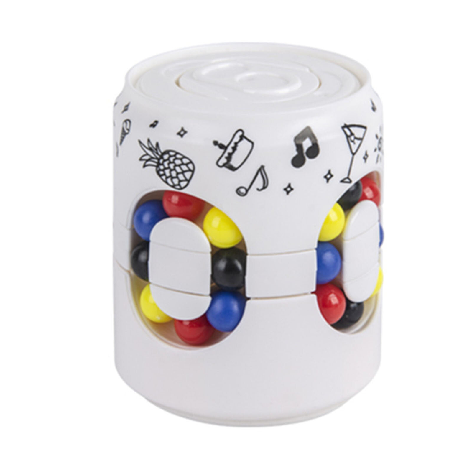 Вращающаяся игрушка-спиннер в виде банки с бобами для снятия стресса, развивающая сенсорная игрушка для ребенка, белая.