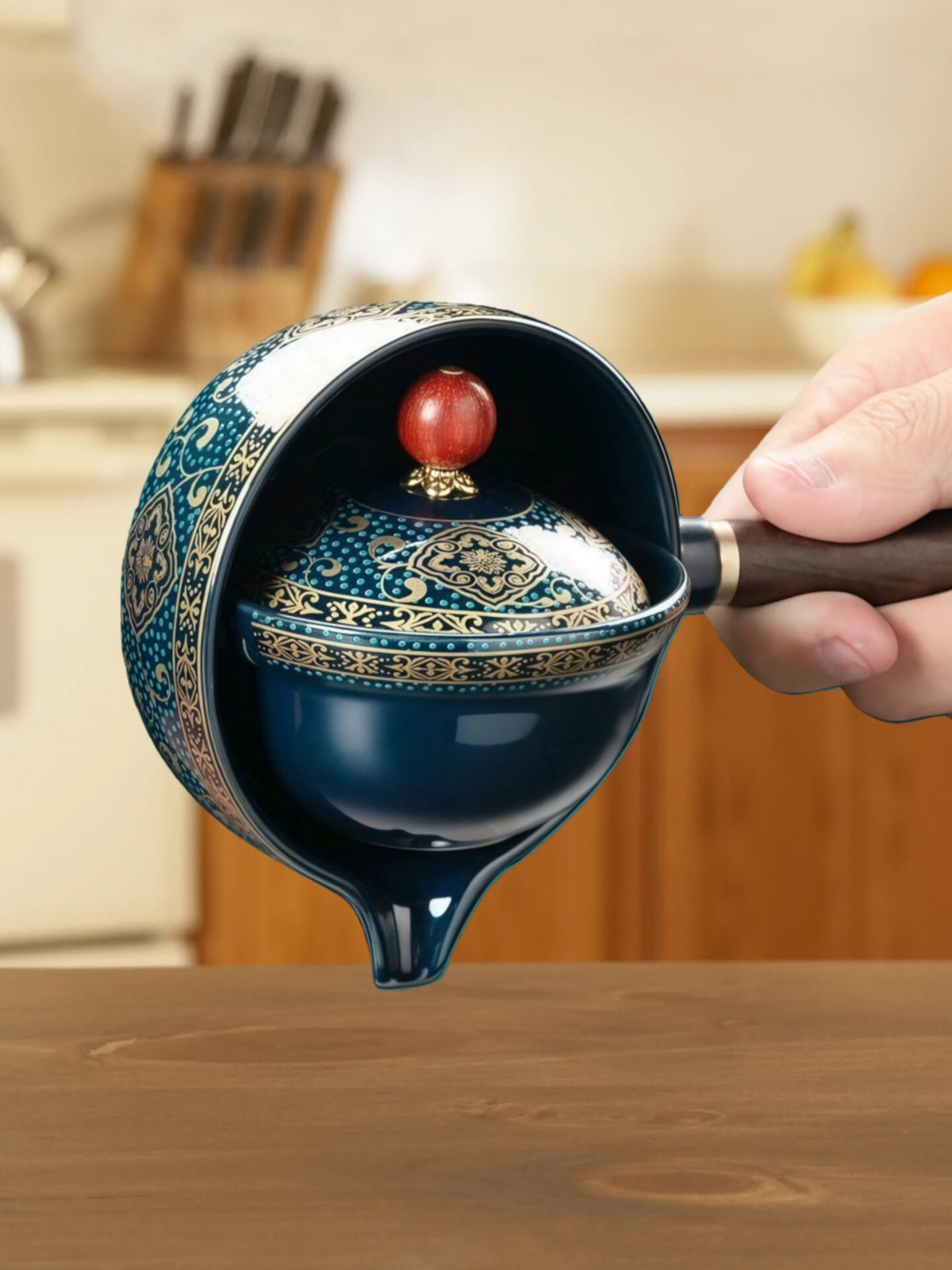 Заварочный чайник Гунфу, вращающаяся ручка, керамическая, темно-синяя, 0,18 л