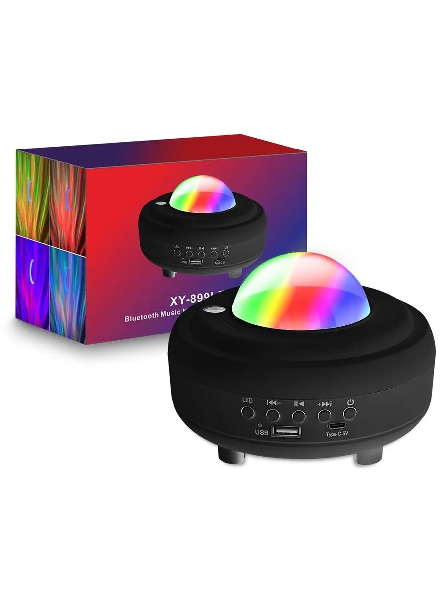 Ночник-проектор звездное небо с Bluetooth динамиком пультом ДУ и музыкой, черный