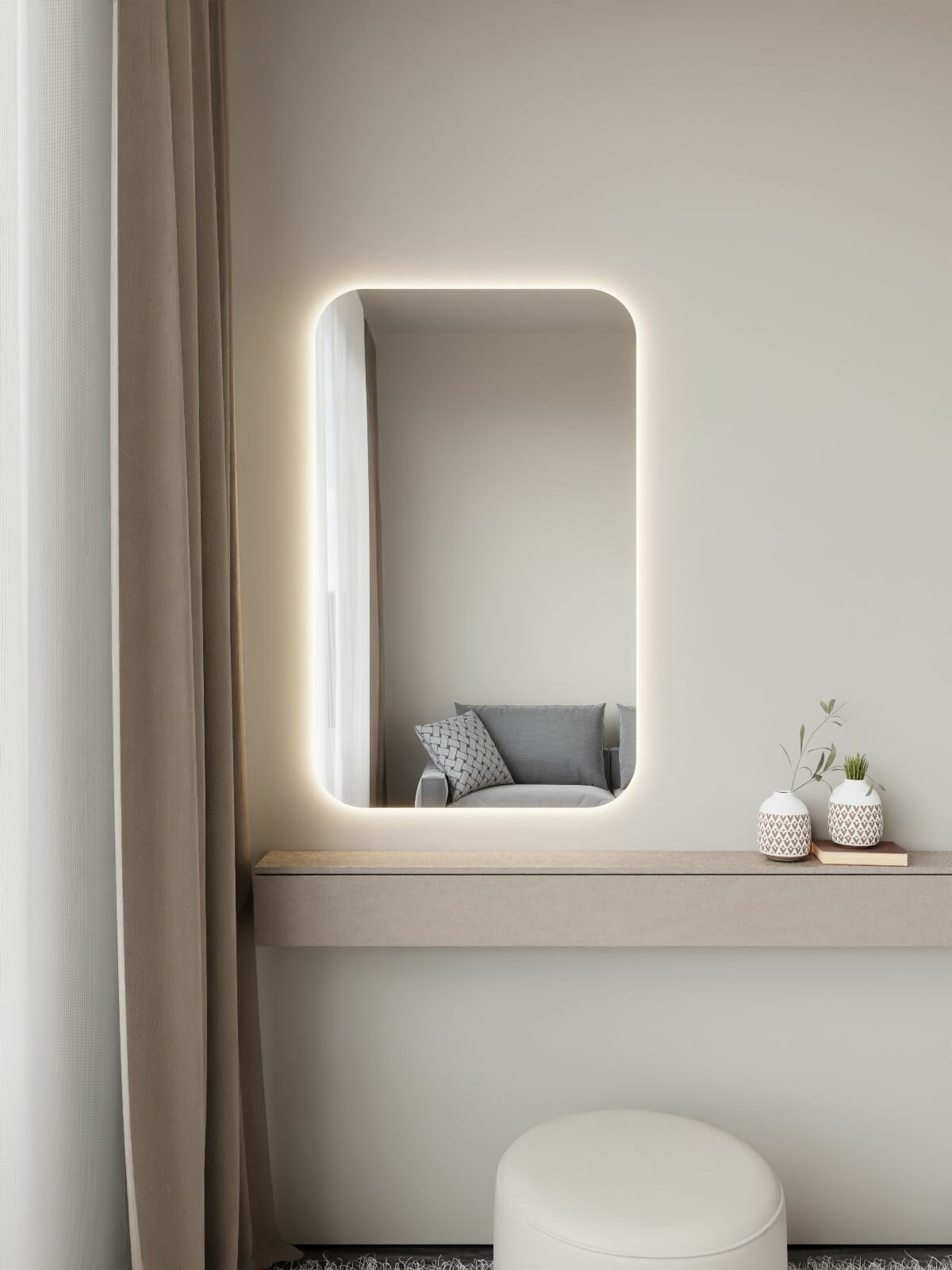 Зеркало настенное 110х70 см. мягкий квадрат BLX MIRROR с подсветкой нейтральный свет 4500К