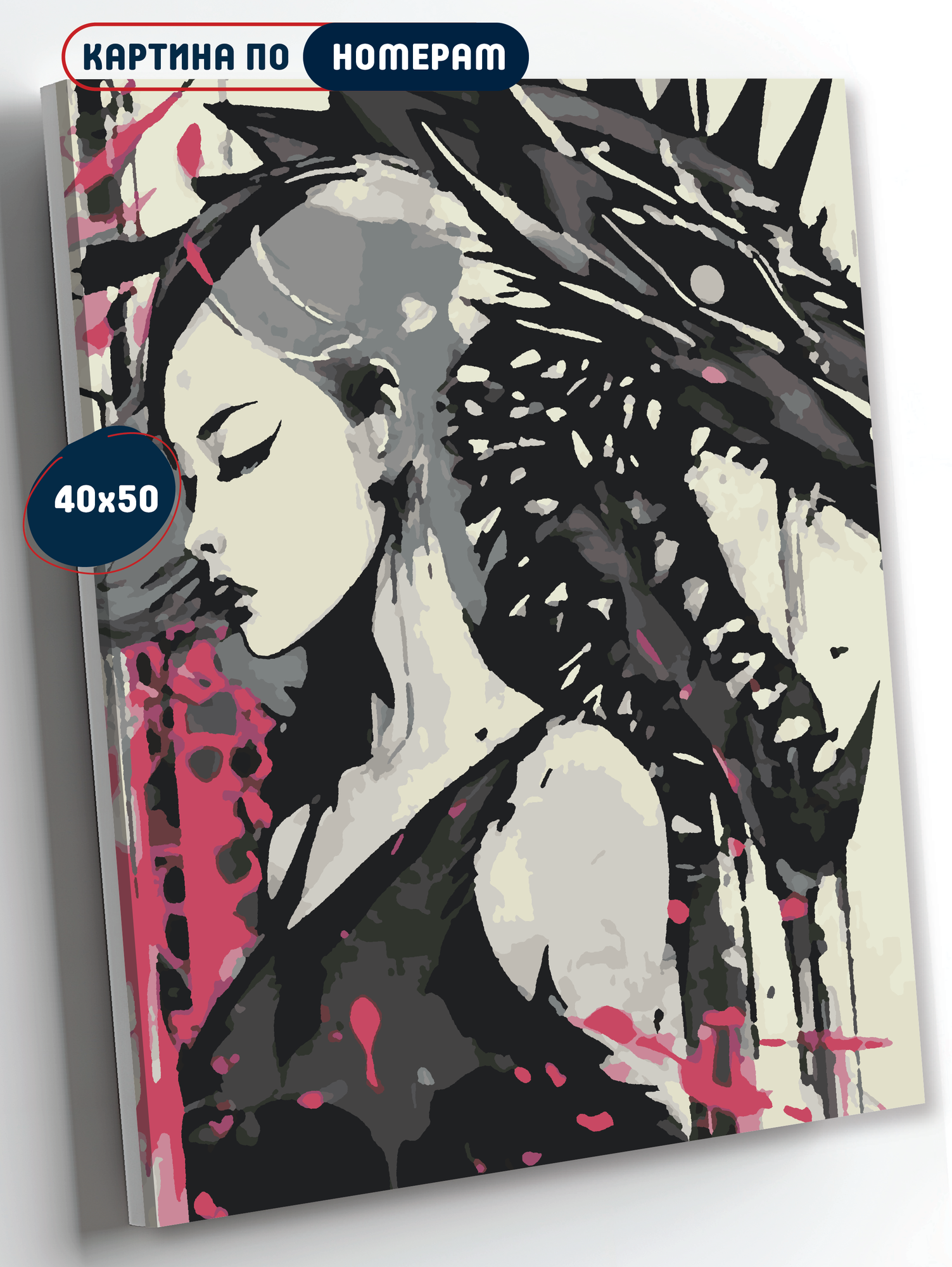 Картина по номерам "Девушка и дракон", Холст на подрамнике 40х50, набор для рисования