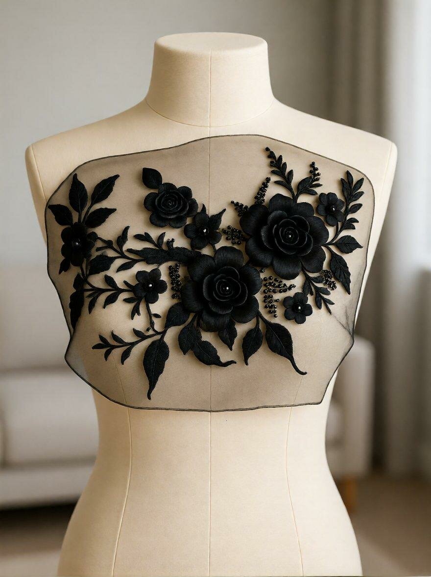 Вышитые пайетки цветок для украшения одежды и сумок, Черный