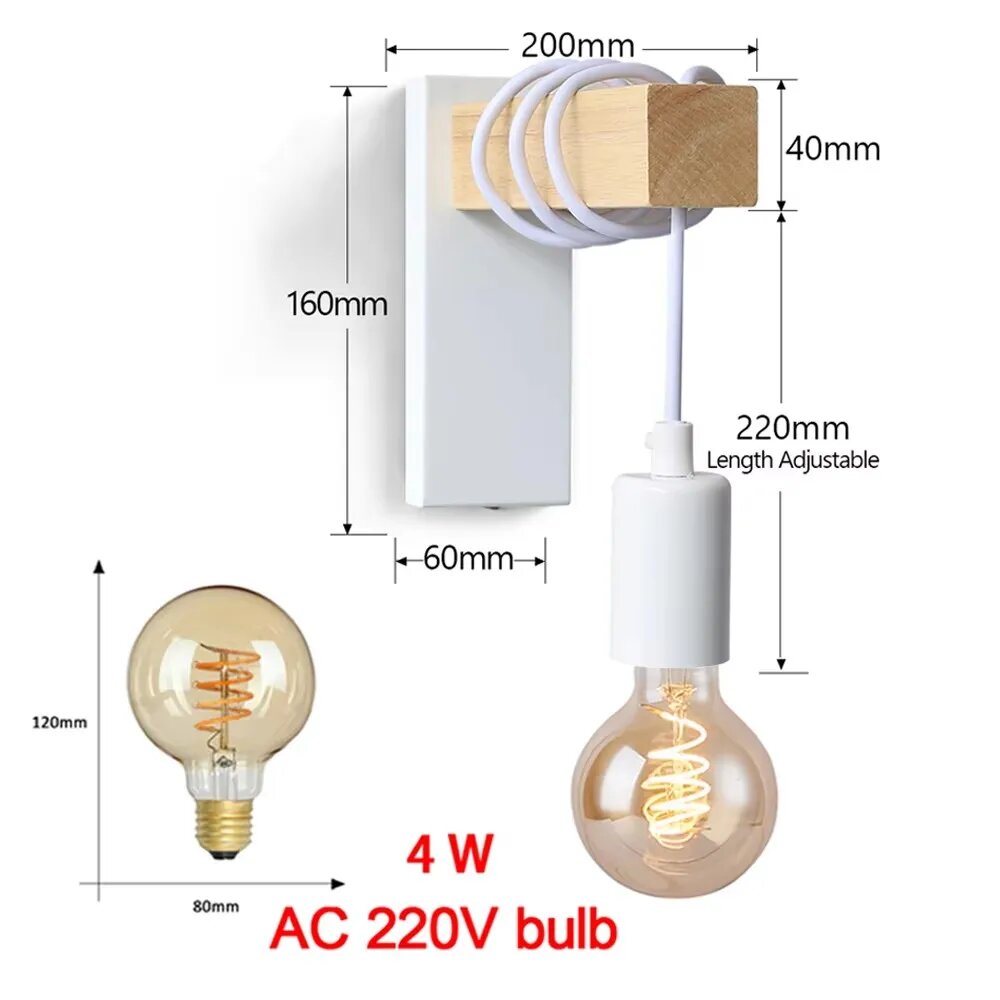 Винтажный настенный светильник Nordic Wood Wall Lamp With G80RD bulb1