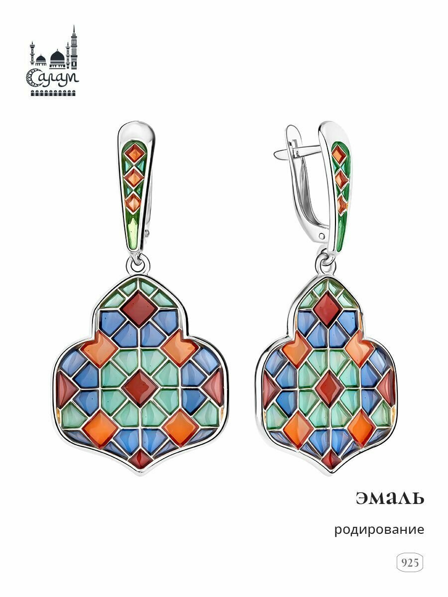 Серьги, серебро, 925 проба, родирование