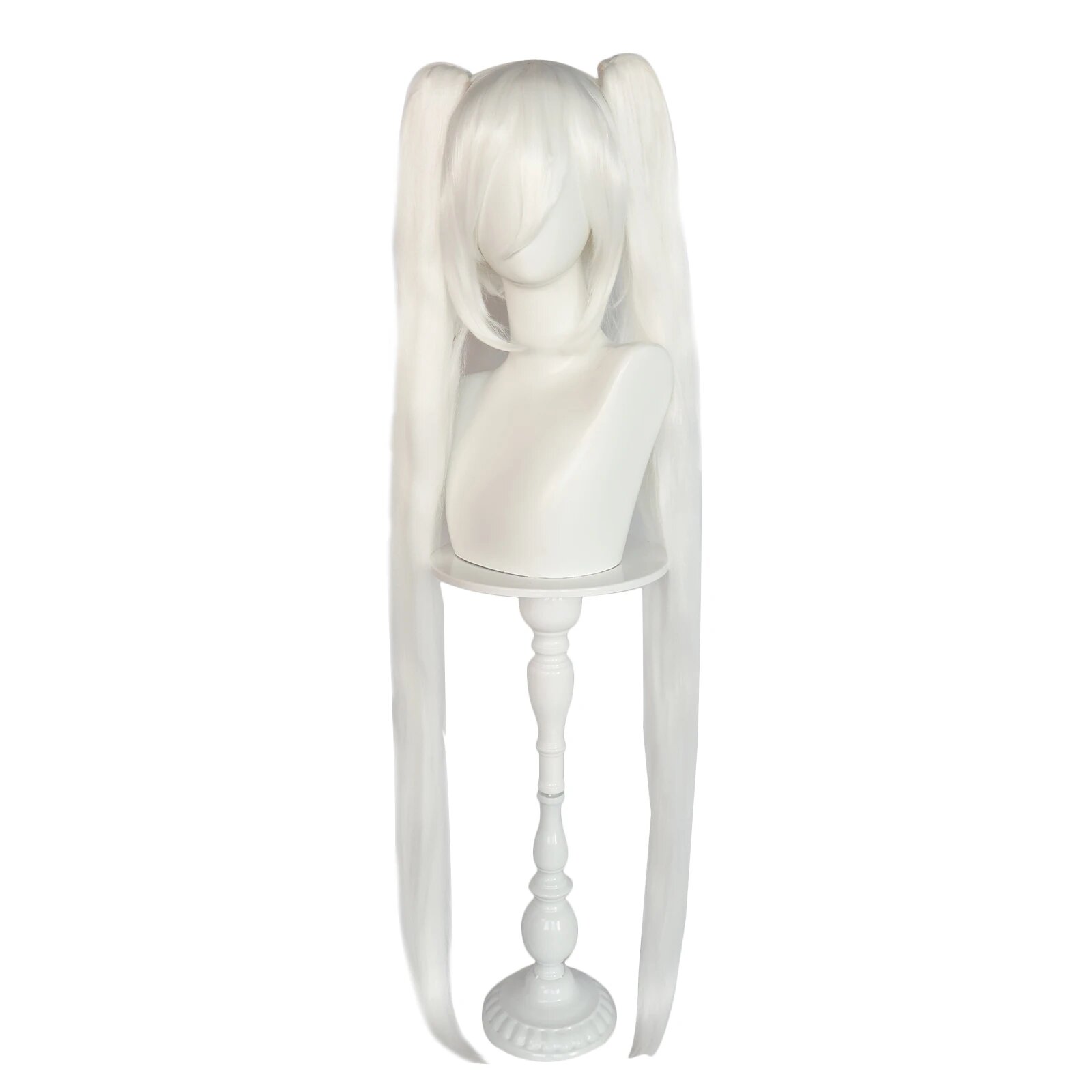 Синтетический парик белый длинный прямой двойной хвост с челкой