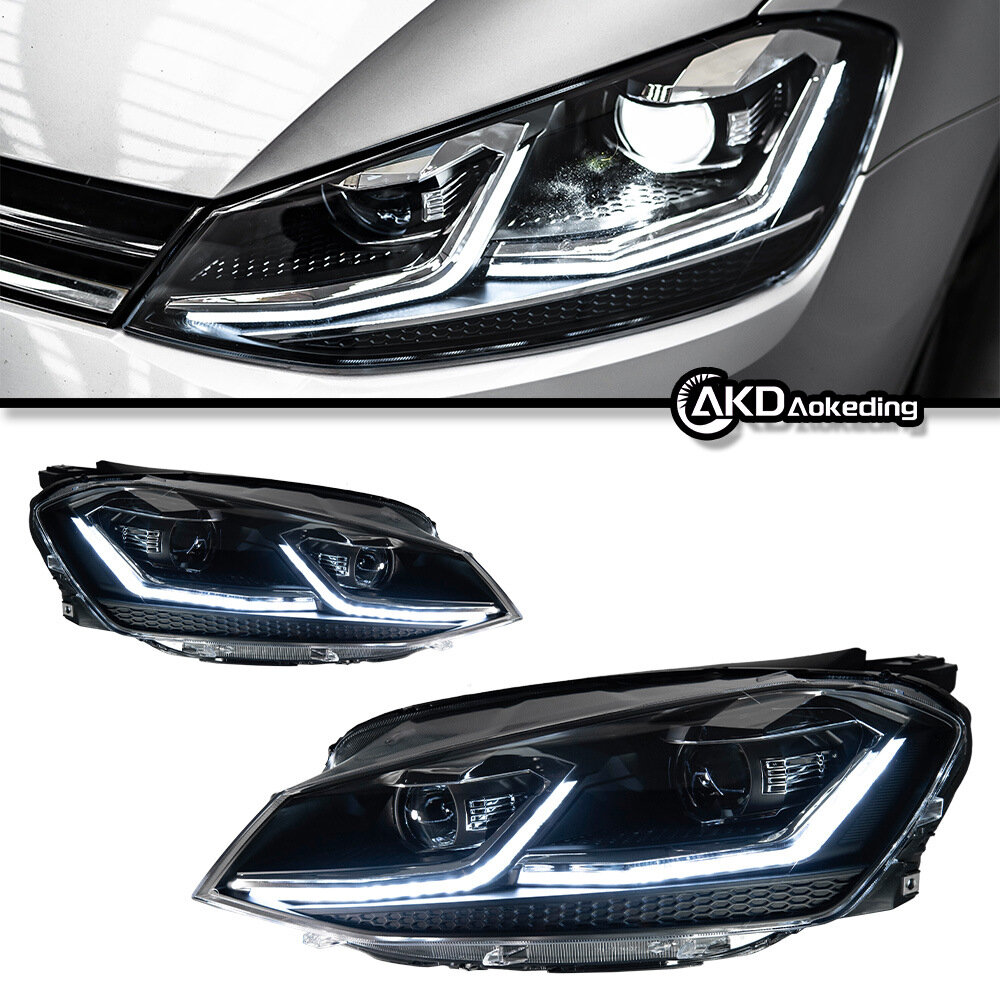 Фары для VW Golf 7 (2013-2017) — модернизация до стиля Golf 7.5, LED ДХО, динамические поворотники, черный