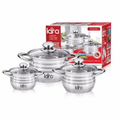 Набор посуды нерж 6ПР SONATA (2.1л 3.9л 6.5л) СТ/КР шкала литража индукция LARA