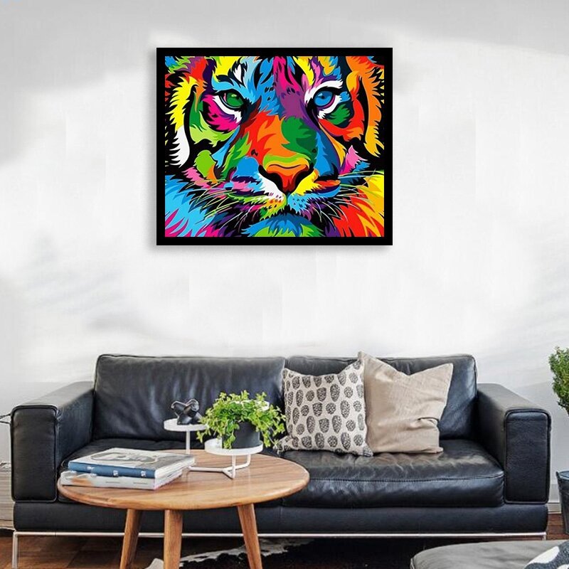 Набор для самостоятельной раскраски по номерам акриловыми красками для детей и взрослых для начинающих - 16 дюймов x 20 дюймов Красочный тигр (без рамки)