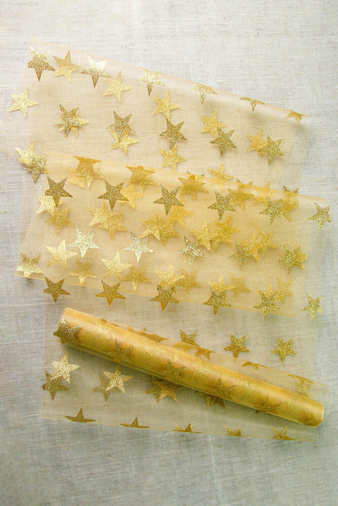 Ткань для декорирования танец со звёздами (пятиконечные), золотая, 36х200 см, Koopman International 767530100-2