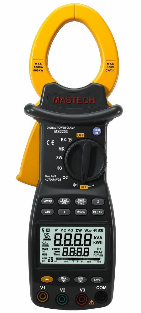 Трёхфазные токовые клещи MS2203 Mastech с измерением мощности