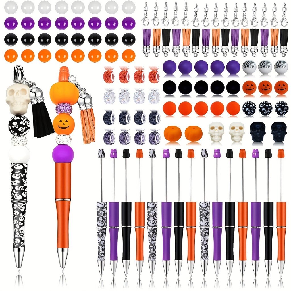 123шт Набор Шариковых Ручек с Бисером для Рукоделия, Застежками-Лобстерами, Кисточками для Детского Подарка на День Рождения, Рождество, Хэллоуин