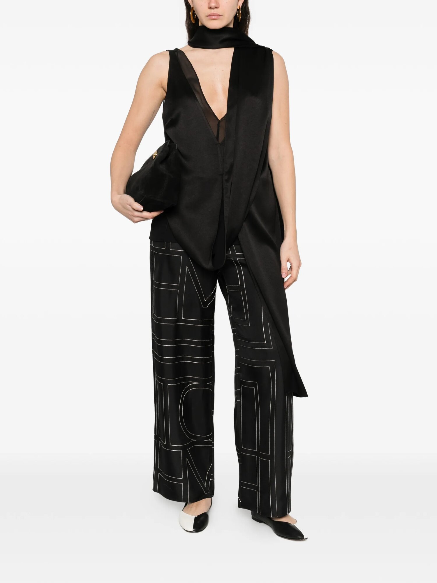 Брюки TOTEME Monogram silk trousers, размер 34, белый — фото 1