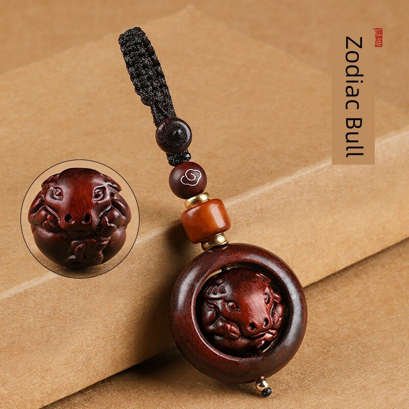 Зитан дерево зодиак бык брелок-подвеска для ключей, натуральный деревянный аксессуар, новая коллекция 2024 года