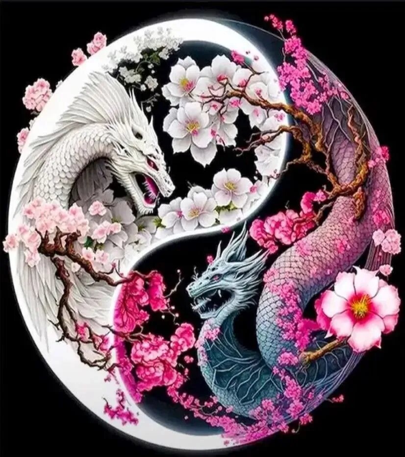 Алмазная Мозаика "Драконы Инь Янь" 40x50 См Алмазная Вышивка / Картина Стразами Подарков / Украшения