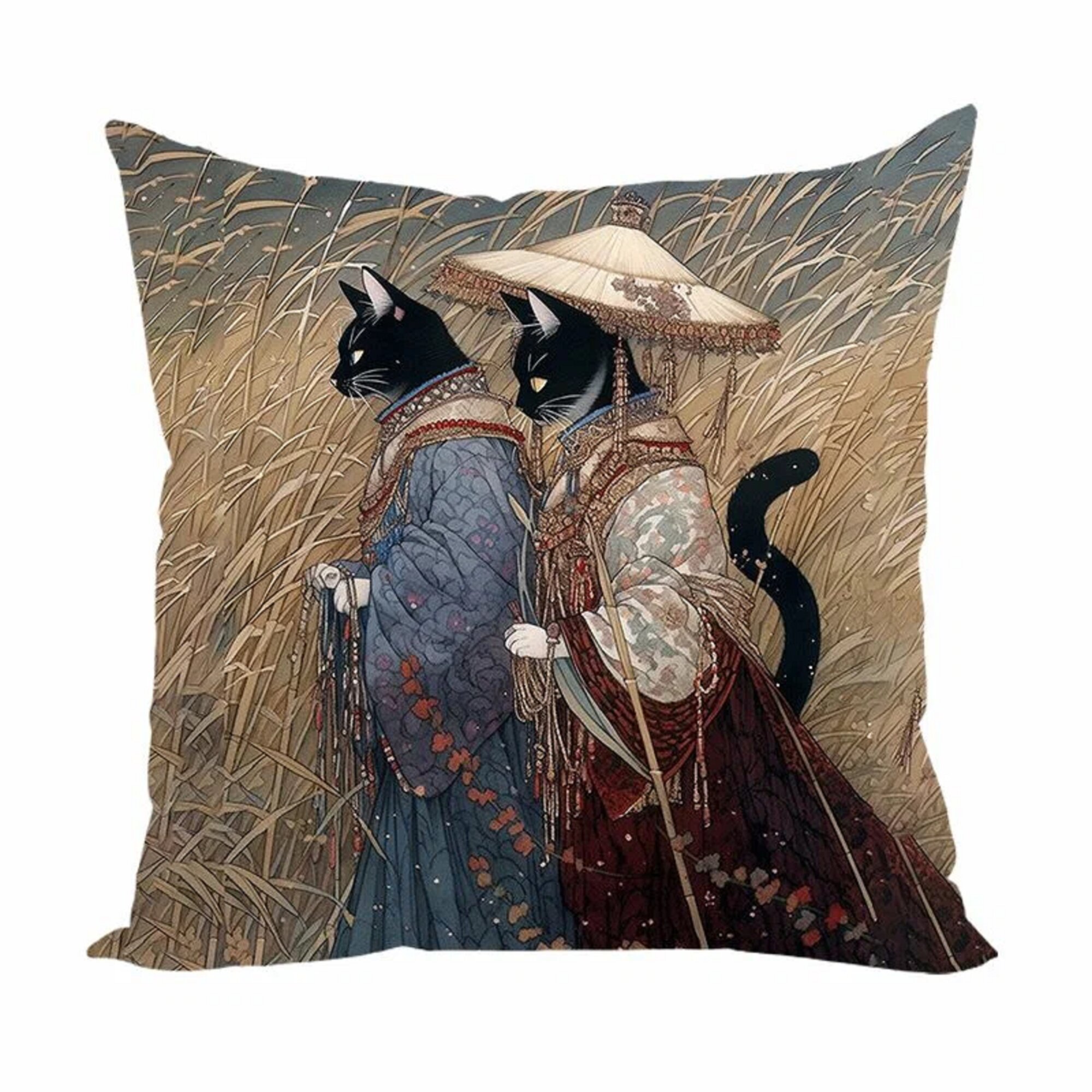 Чехол для подушки Прогулка по пшеничному полю Япония 40х40 велюр