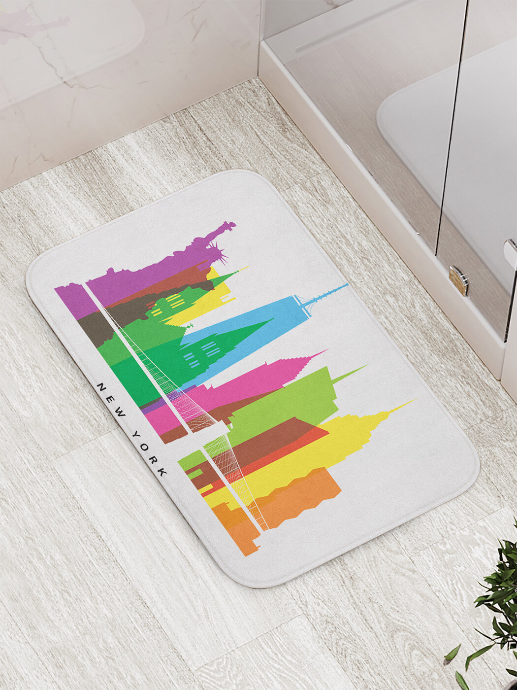 Коврик для ванной комнаты, туалета "Радужный Нью-Йорк" противоскользящий, 52х77 см, JoyArty