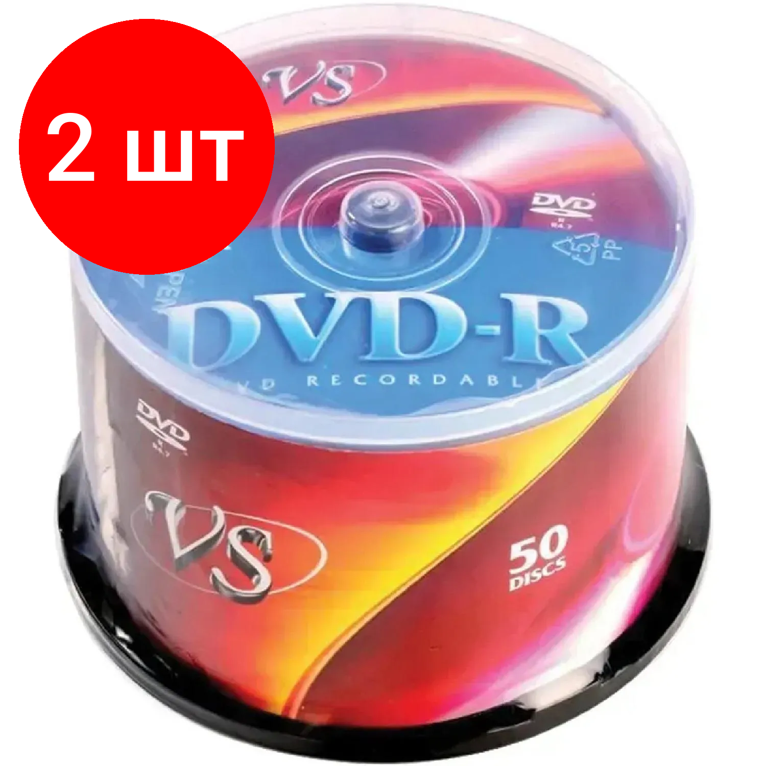 Комплект 2 упаковок, Носители информации DVD-R, 16x, VS, Cake/50, VSDVDRCB5001