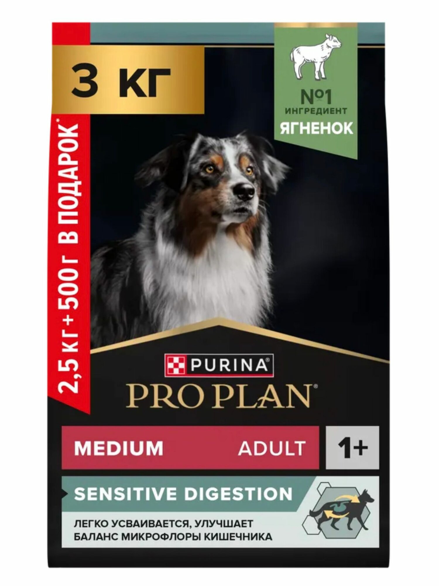 Сухой корм для собак средних пород SENSITIVE DIGESTION 2,5кг +500г в подарок, с Ягненком