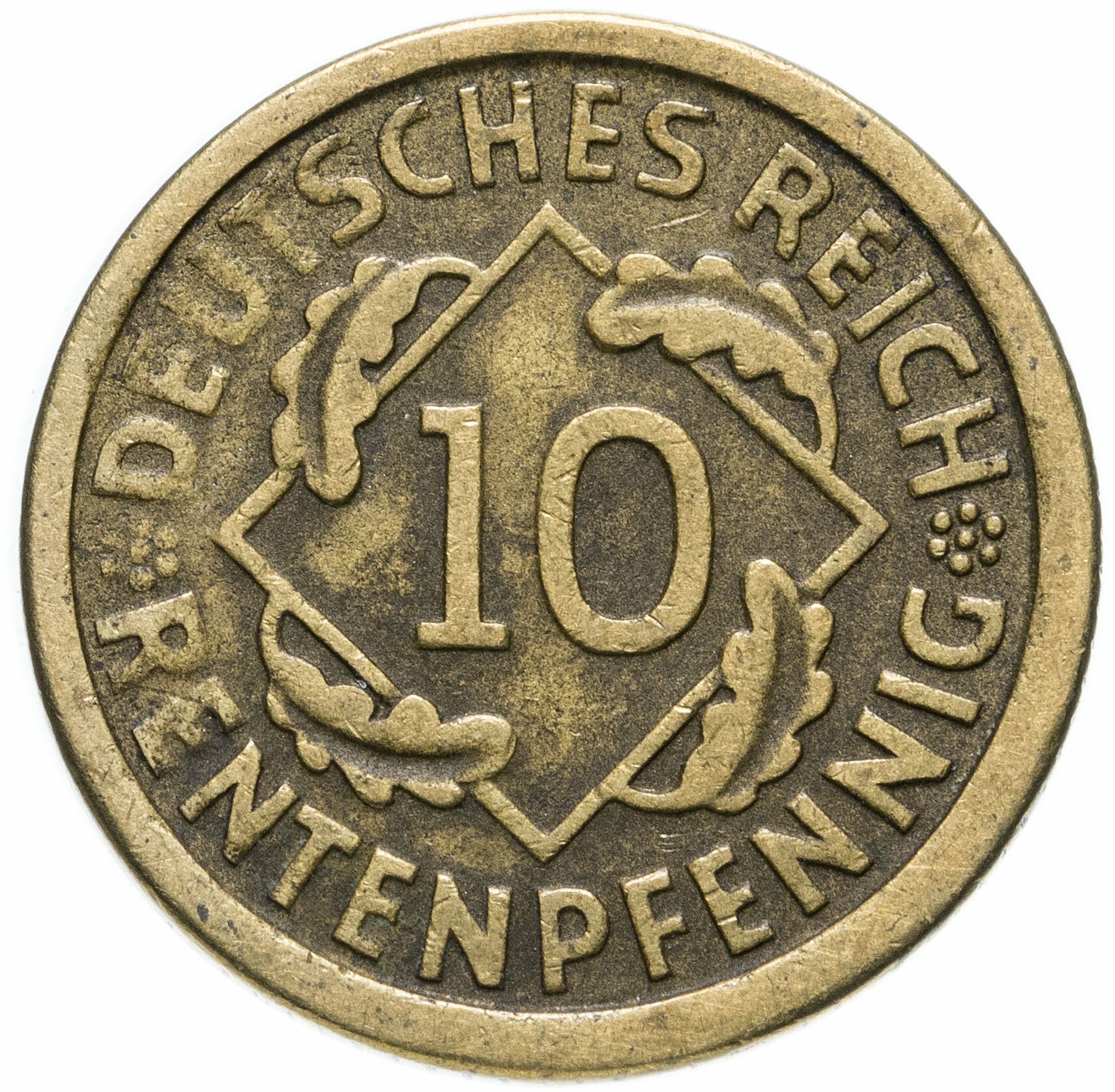 Германия 10 рентенпфеннигов rentenpfennig 1924 F, Бронза, в сохранности VF