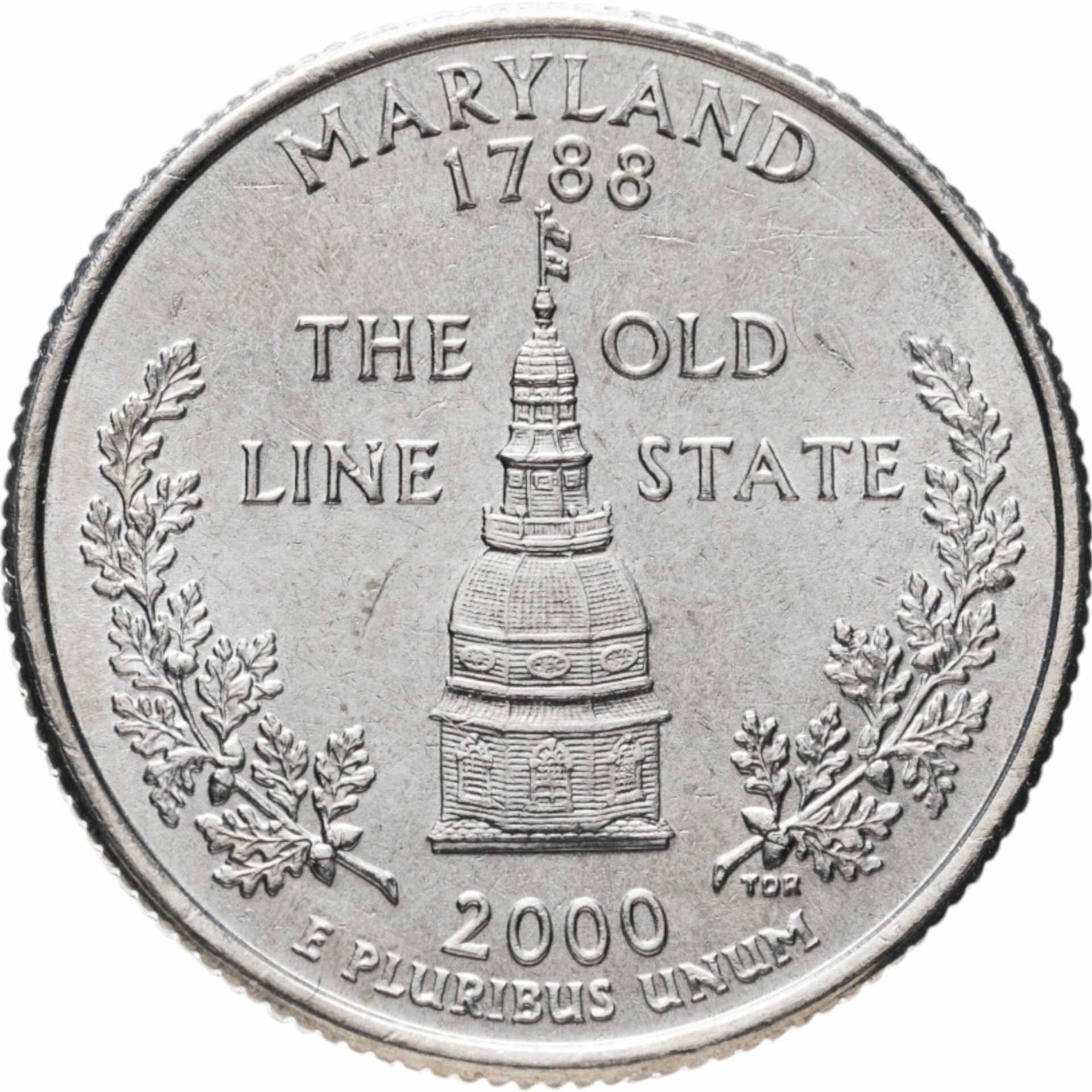 США 1/4 доллара квотер, 25 центов 2000 P "Штат Мэриленд", Медь, в сохранности UNC