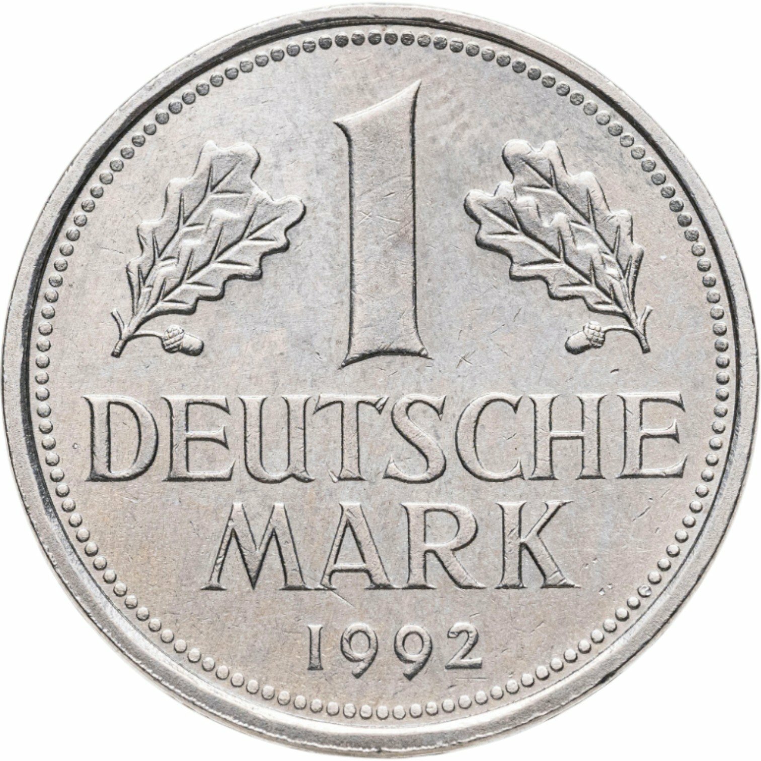 Германия 1 марка 1992, знак монетного двора: "G" - Карлсруэ, Мельхиор медь-никель, в сохранности XF