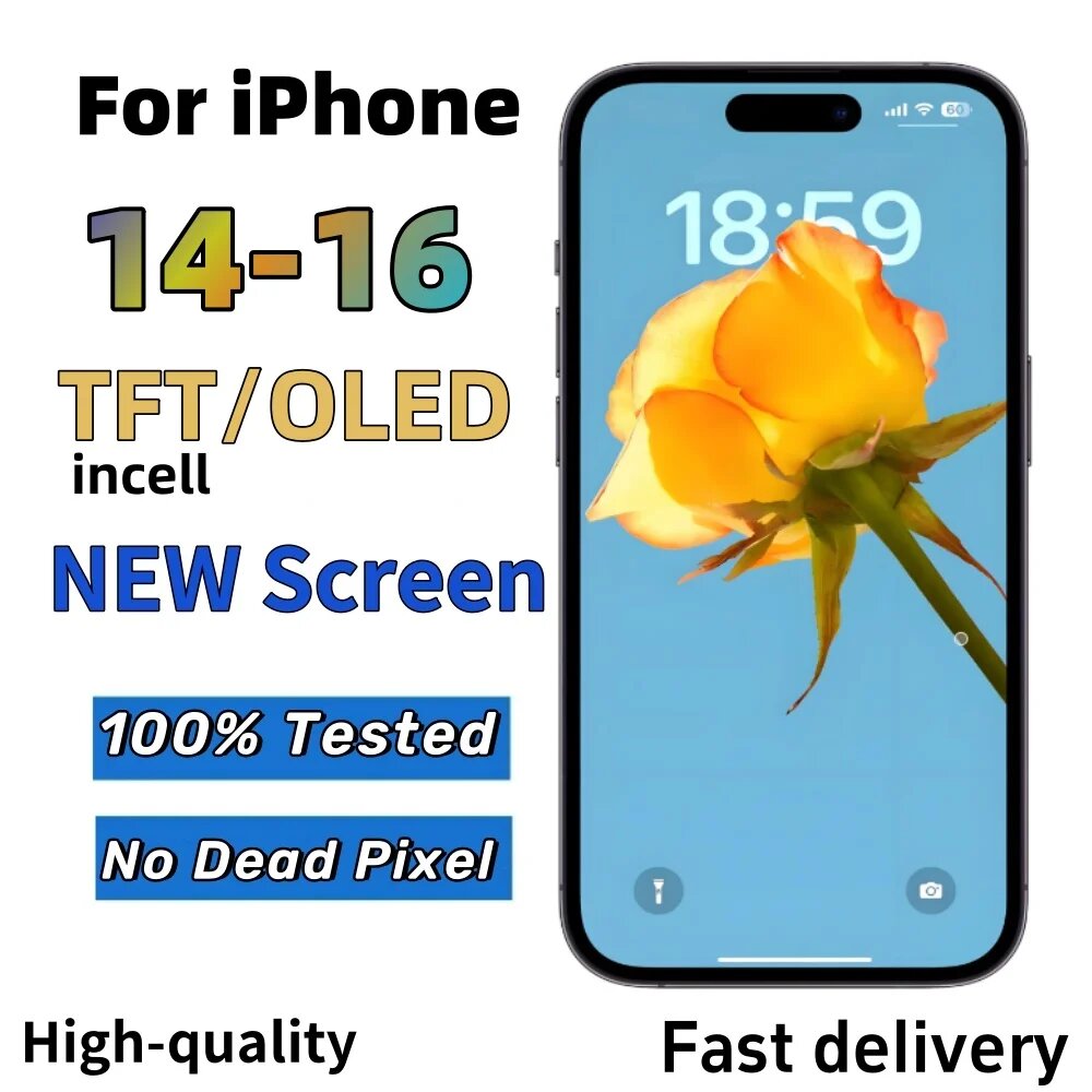 TFT incell Дисплей для iPhone 14 15 16 Pro Max 15 16 Plus OLED ЖК-сенсорный экран 3D True Tone Замена дигитайзера в сборе