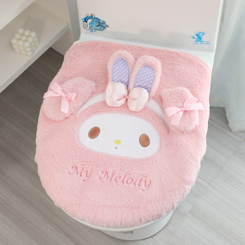 Милый розовый чехол для унитаза My Melody с маленькой овечкой, плюшевый чехол для унитаза, декор для ванной комнаты, зимний