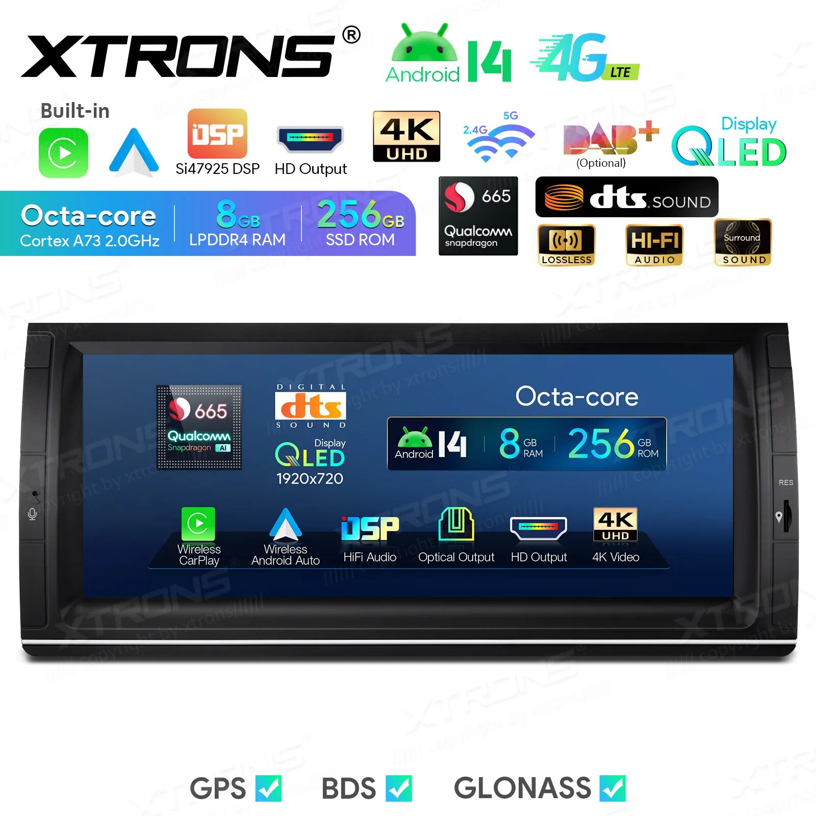 10,25 "Android14 восьмиядерный 8 + 256 ГБ HD мультимедийный плеер для X5 E53 автомобильная стерео встроенный 4G DSP беспроводной Carplay AA