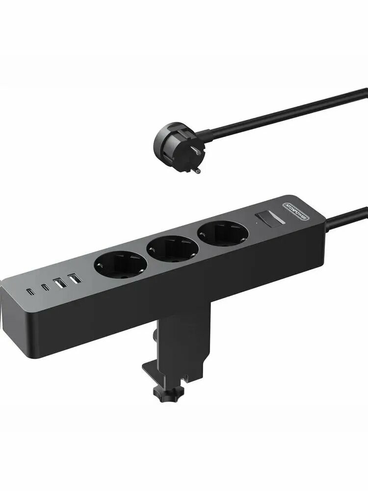 Сетевой фильтр с выключателем NTONPOWER с креплением, 3розеток 2USB-А 2USB-C 2м 2500Вт, вел, перегрузки заземление защита для офиса дома