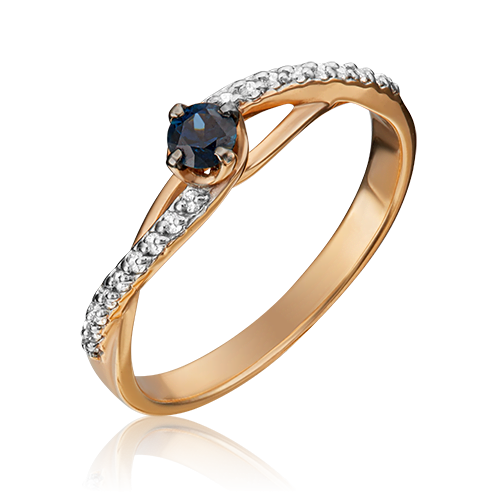 Кольцо, красное золото, 585 проба, сапфир, бриллиант