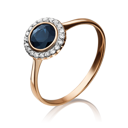 Кольцо, красное золото, 585 проба, бриллиант, сапфир