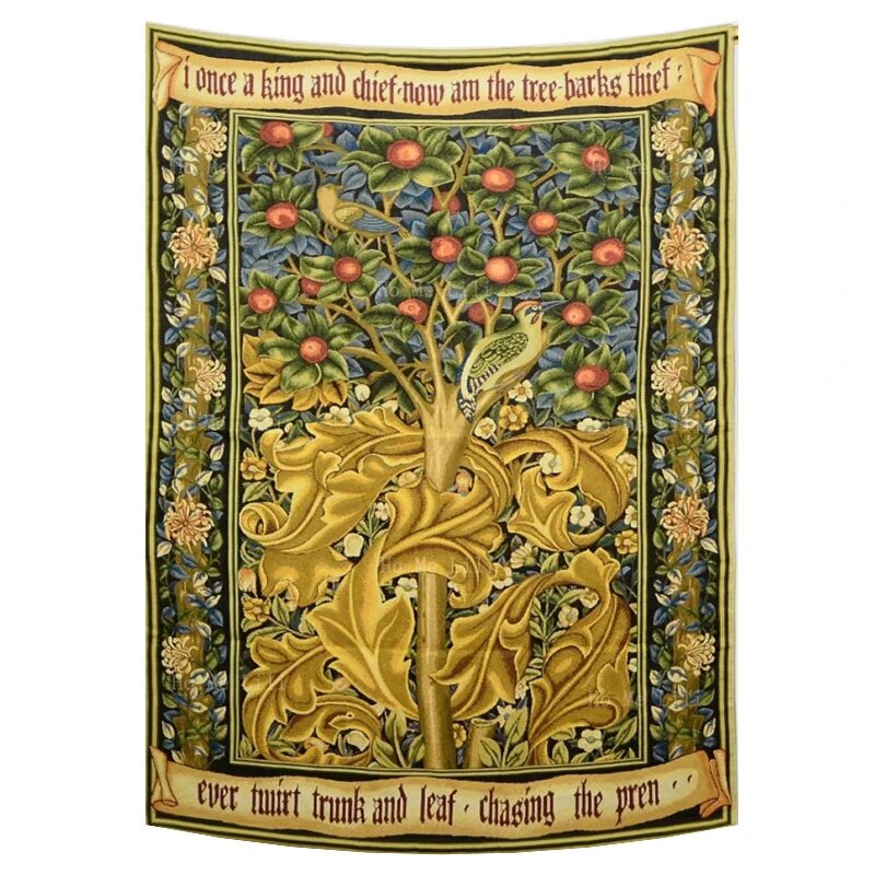 Гобелен "Цветущие фрукты, древо жизни", полиэстер, оранжевый, темно-синий 150x100 cm, Woodpecker Orange