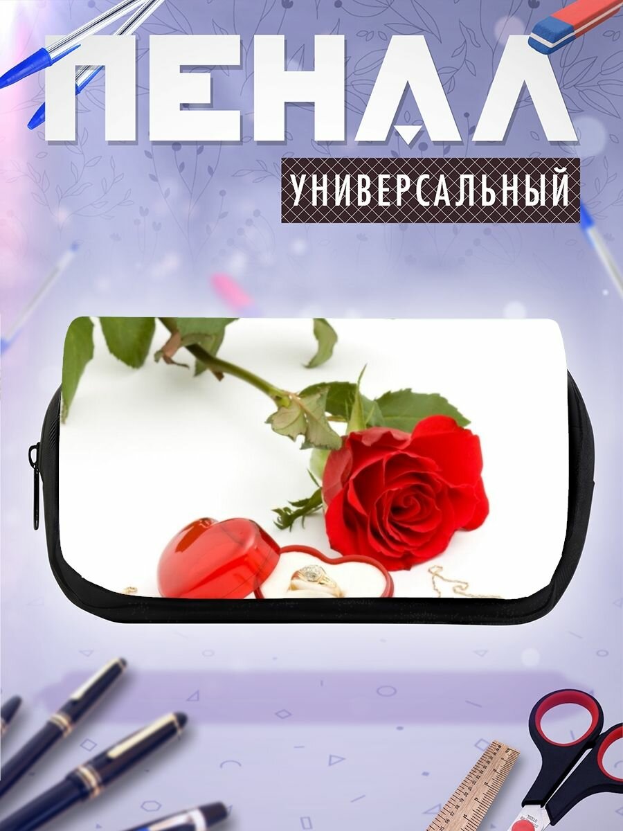 Школьный пенал красный цвет Роза