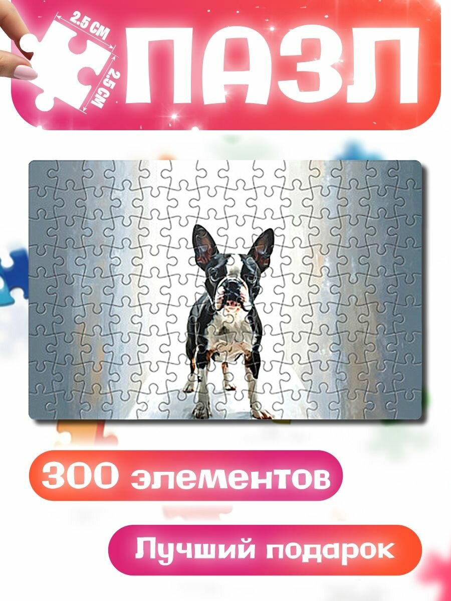 Пазлы для детей и взрослых Бостон-терьер в белом проеме