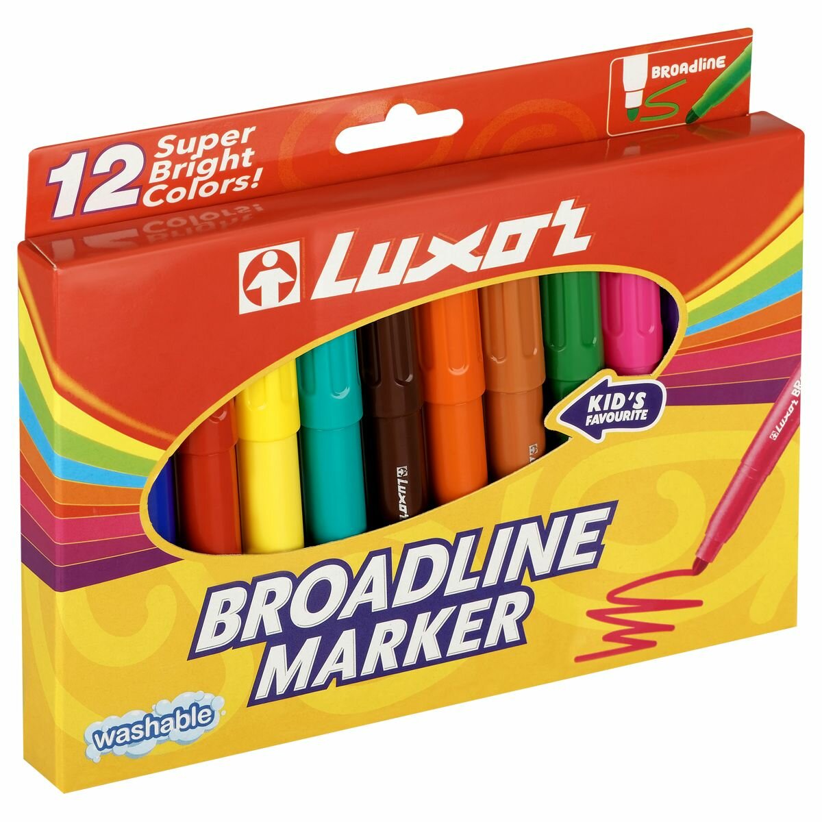 3 шт. Фломастеры Luxor "Broadline", 12цв, утолщенные, смываемые, картон, европодвес