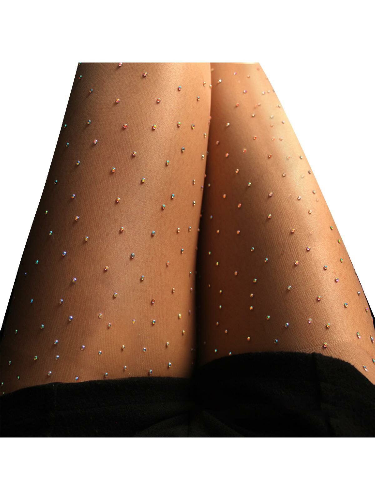 Сексуальные блестящие сетчатые чулки с камнями, E