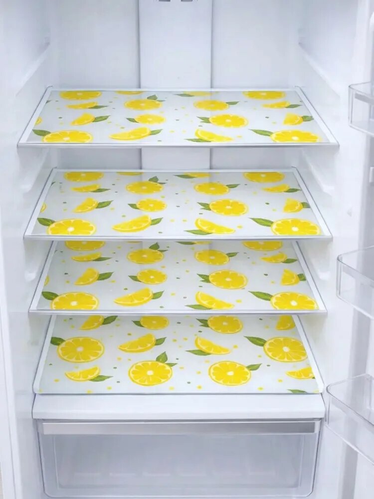 Коврик силиконовый 45х30 см, К02 6 шт, лимоны с листками. Для кухонных полок, обувных ящиков, холодильника